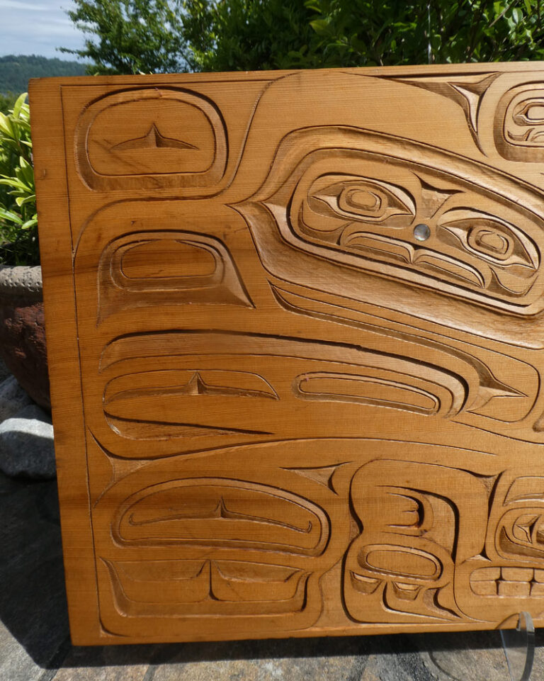 Northwest Coast Haida Carved Cedar Art Panel ⋆ Copper Shield Tribal Art